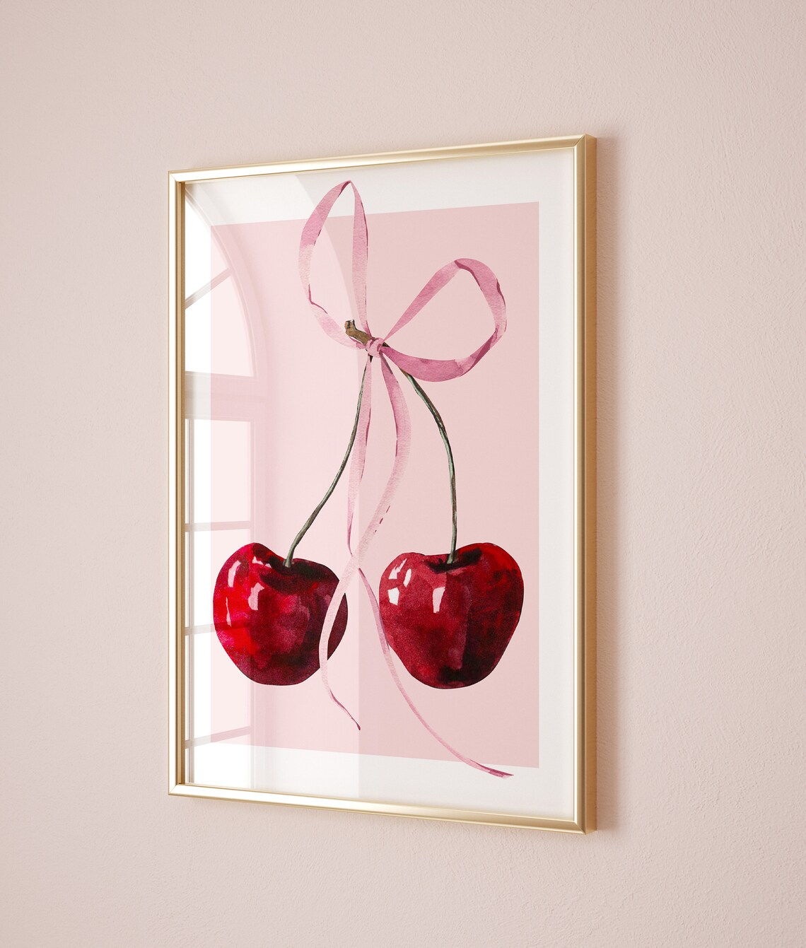 Pink Bows Cherries Ma Cherie Poster, Pink and Red Wall Art Set of 3 ...