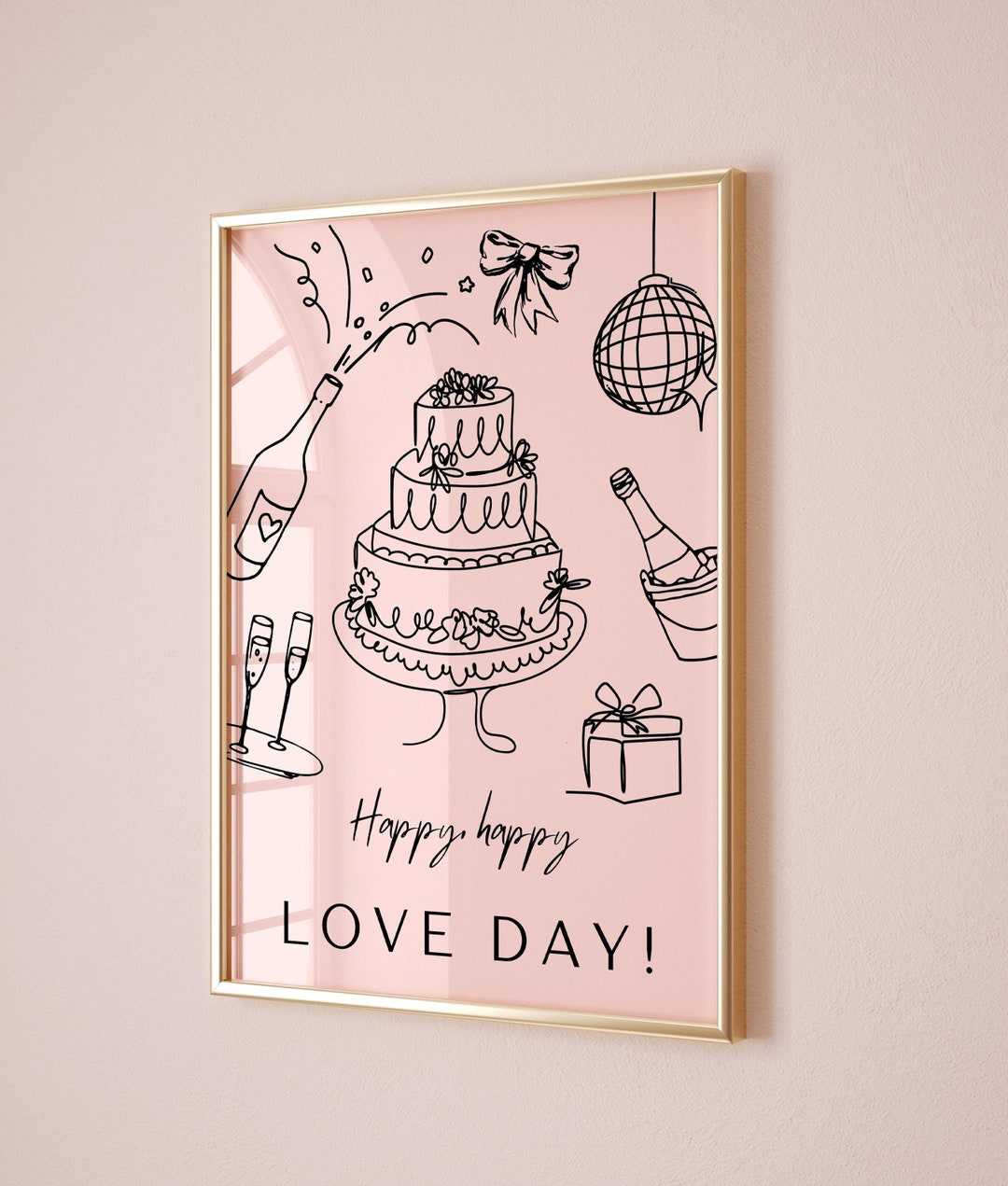 Pink Love Print, Romantic Hand Drawn Wall Art, Minimalist Love Themed ...