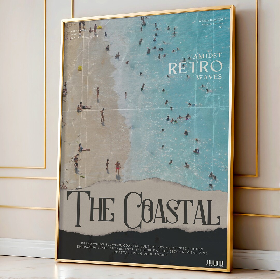 Retro Coastal Life Beach Magazine Cover Wall Art, Beachy Summer Print ...