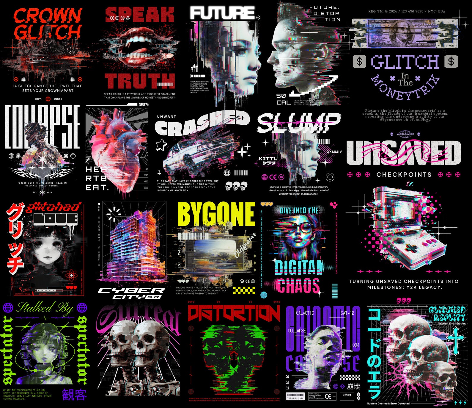Glitch T-shirt Designs Bundle – Urban Streetwear Graphics, Pop Culture ...