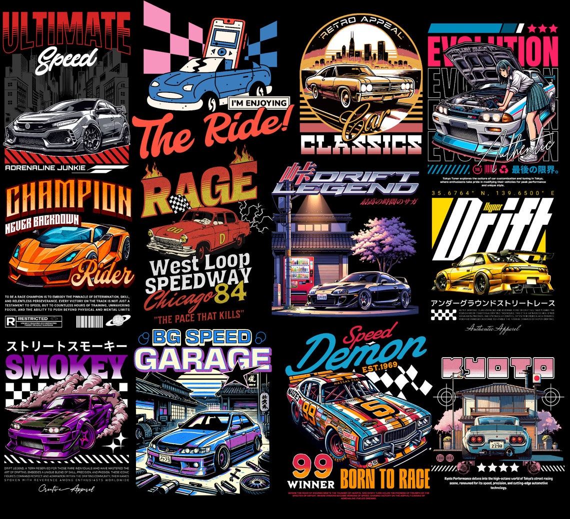 Streetwear Car Graphics: T-shirt Design PNG Bundle (digital Download ...