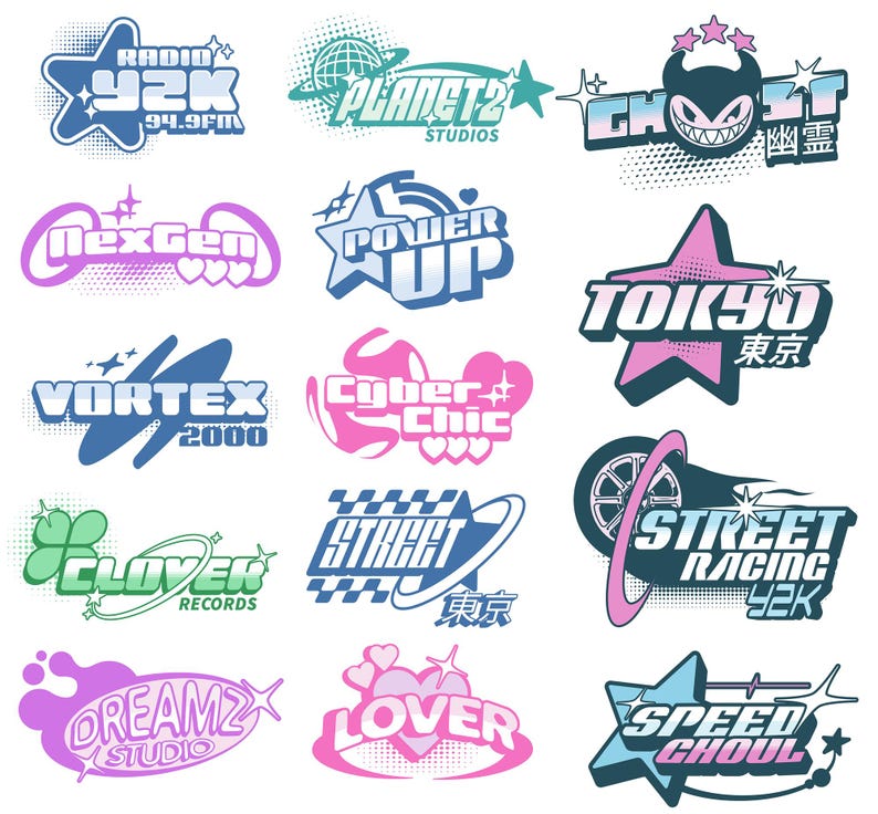 80+ Unique Y2K Logos: High-quality PNG Designs, Perfect for T-shirt ...
