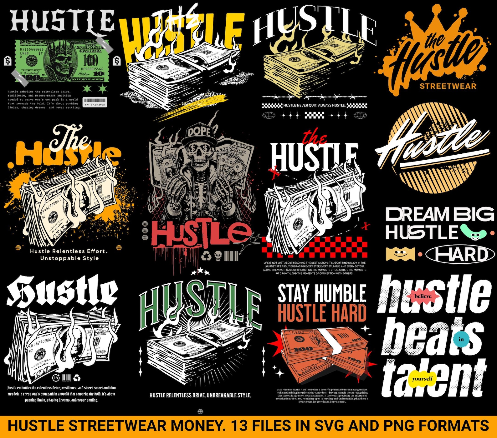 Hustle Money Streetwear SVG and PNG Bundle Cash-inspired T-shirt ...
