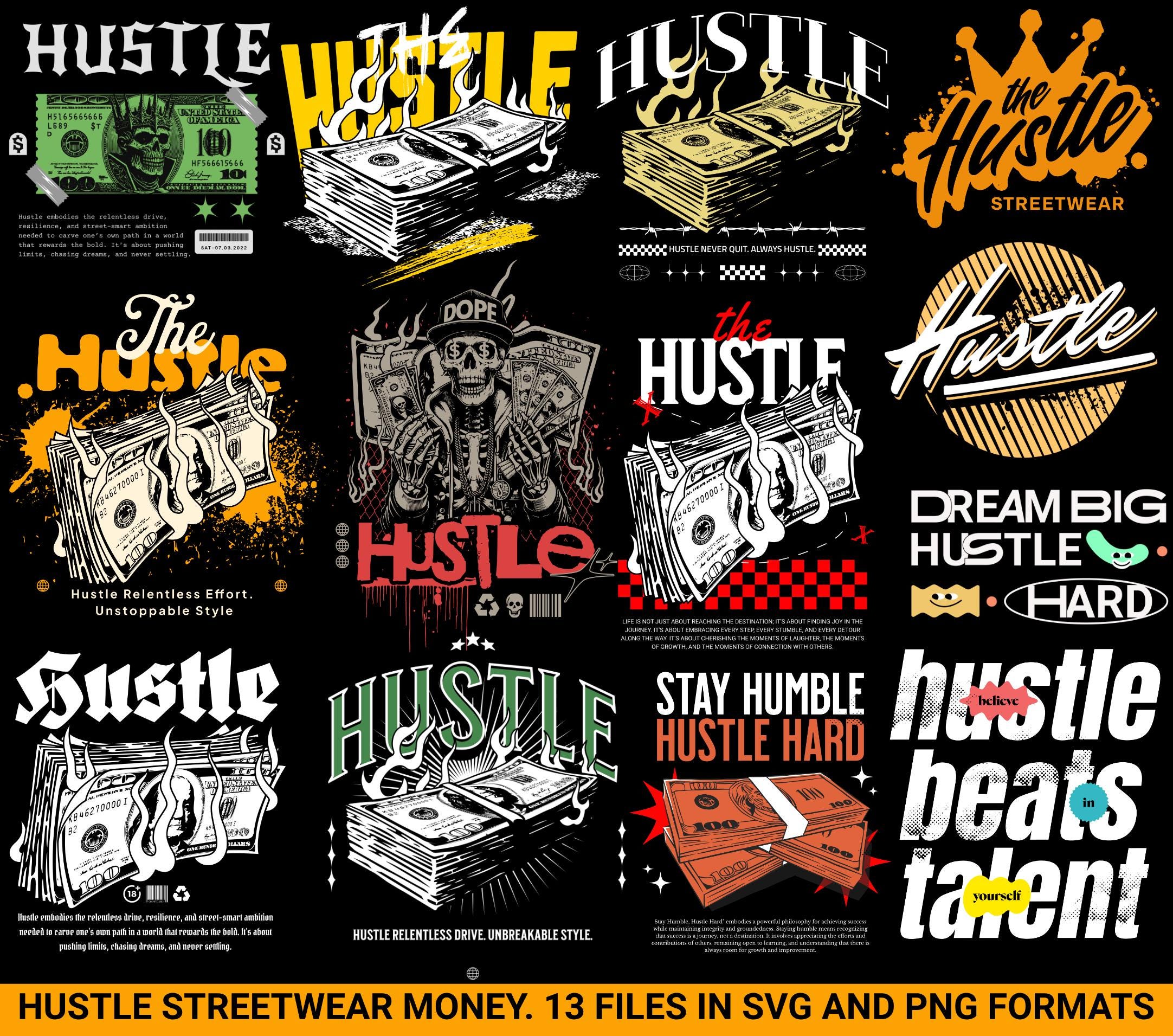 Hustle Money Streetwear SVG and PNG Bundle Cash-inspired T-shirt ...