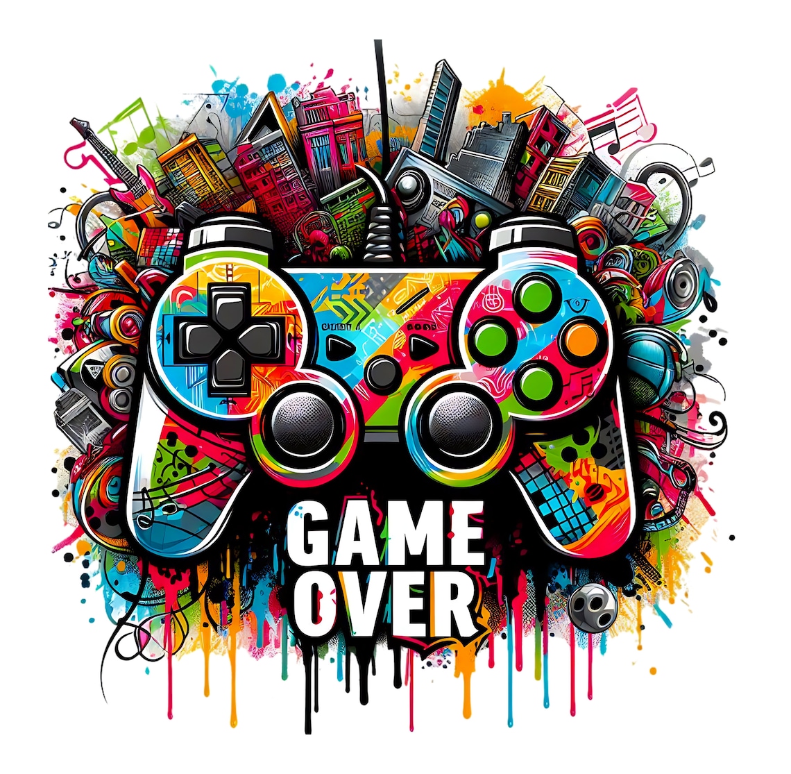 Graffiti-style Game Over PNG With Gaming Controller Sublimation Design ...