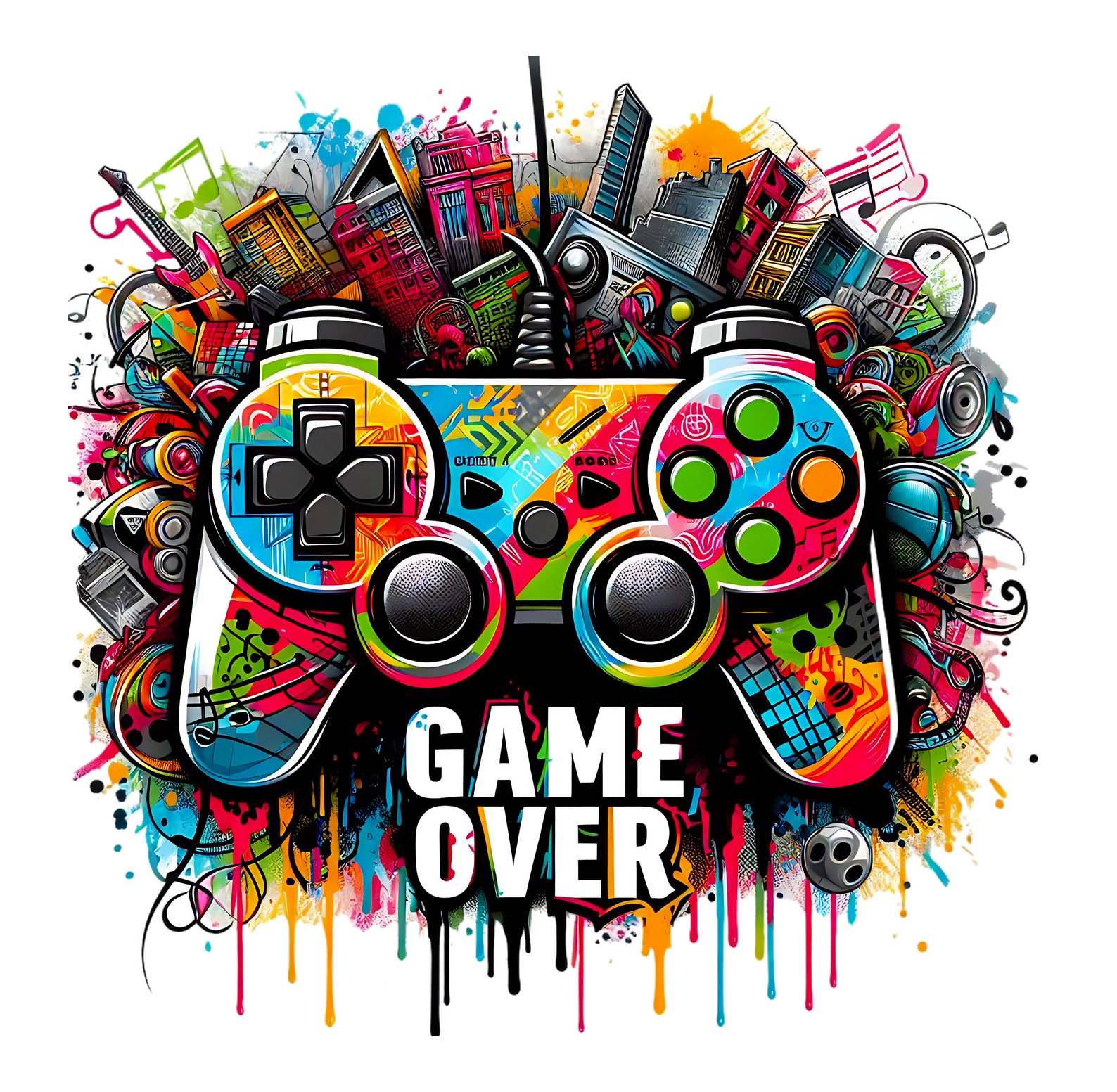 Graffiti-style Game Over PNG With Gaming Controller Sublimation Design ...