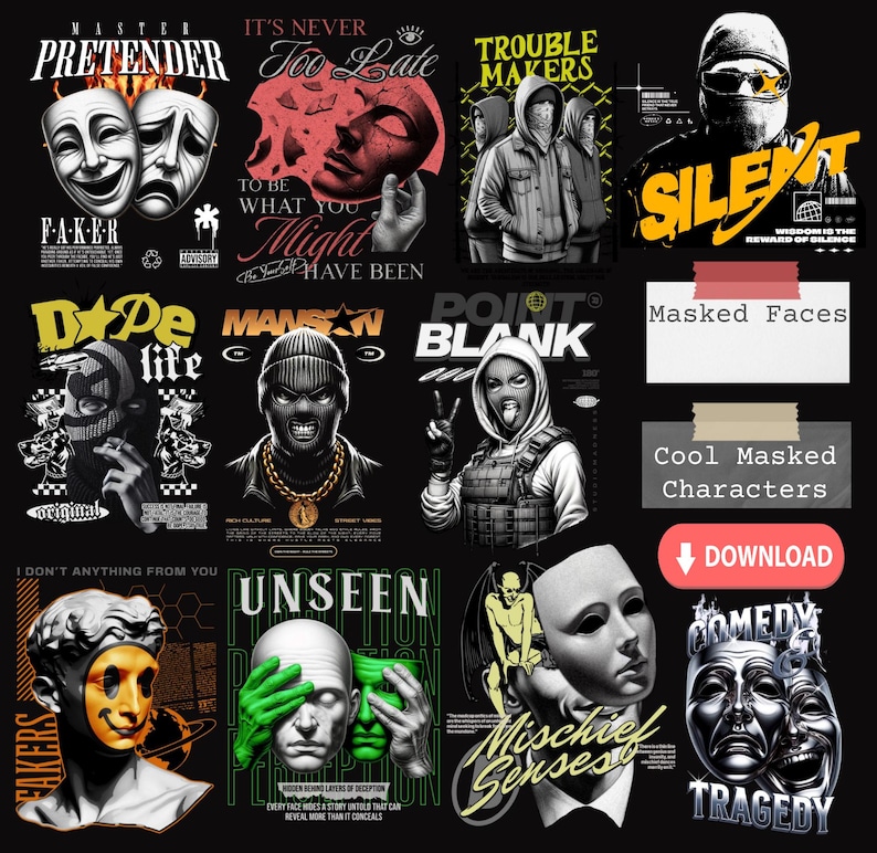 Urban Masked Faces PNG Pack: Streetwear Rebel Designs (digital Download ...