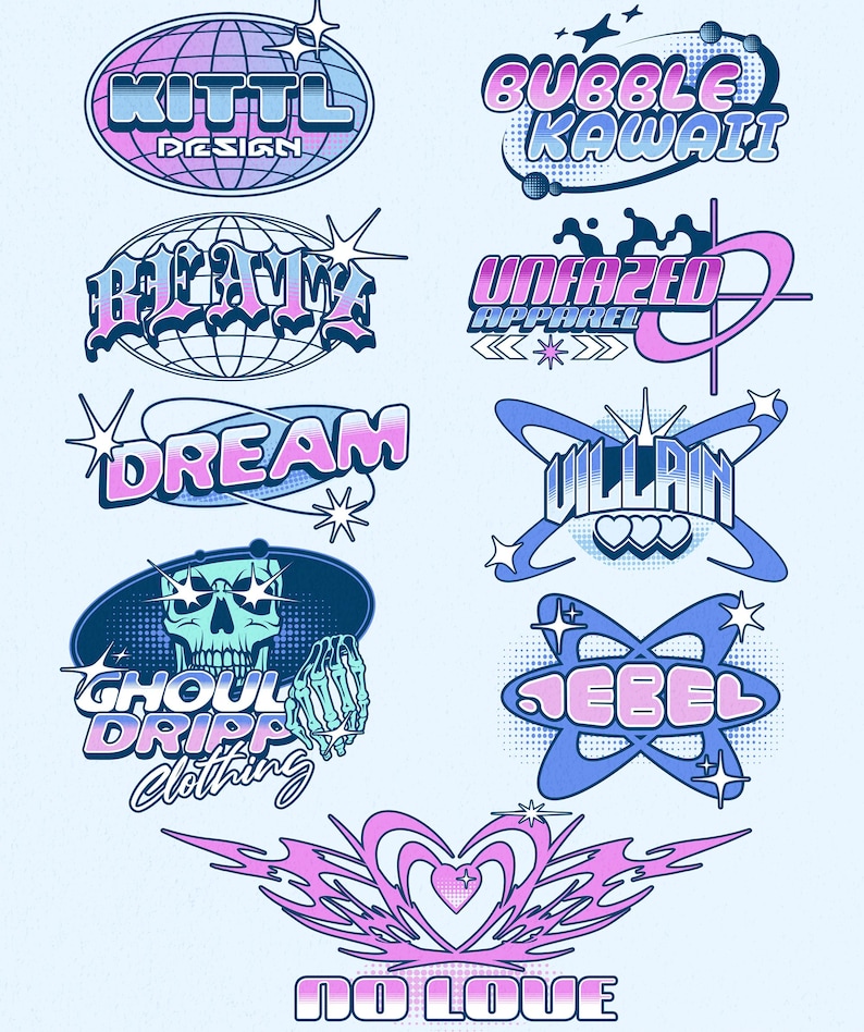 80+ Unique Y2K Logos: High-quality PNG Designs, Perfect for T-shirt ...