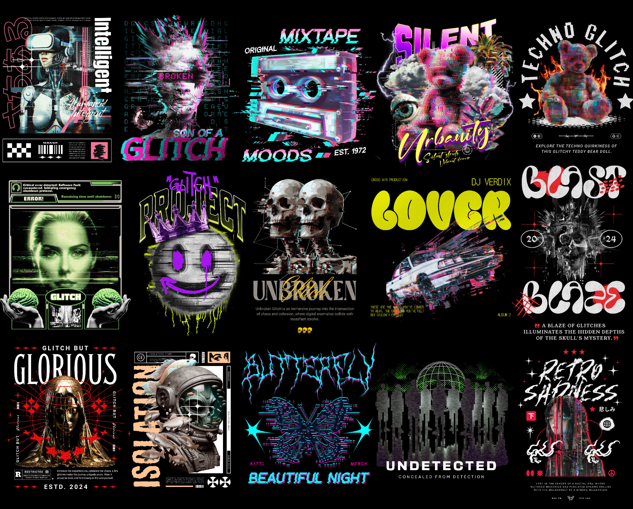 Glitch T-shirt Designs Bundle – Urban Streetwear Graphics, Pop Culture ...