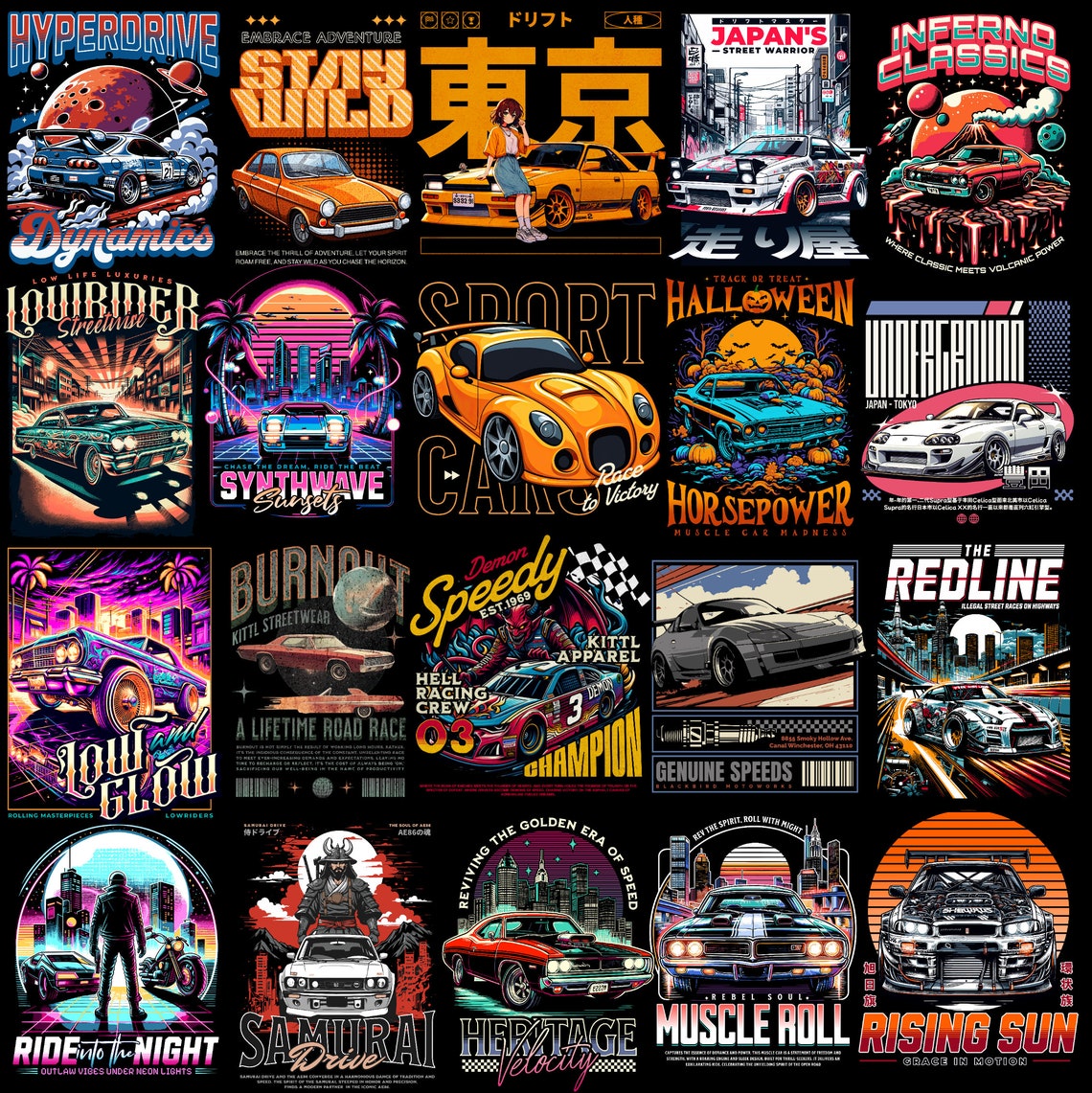 Streetwear Car Graphics: T-shirt Design PNG Bundle (digital Download ...