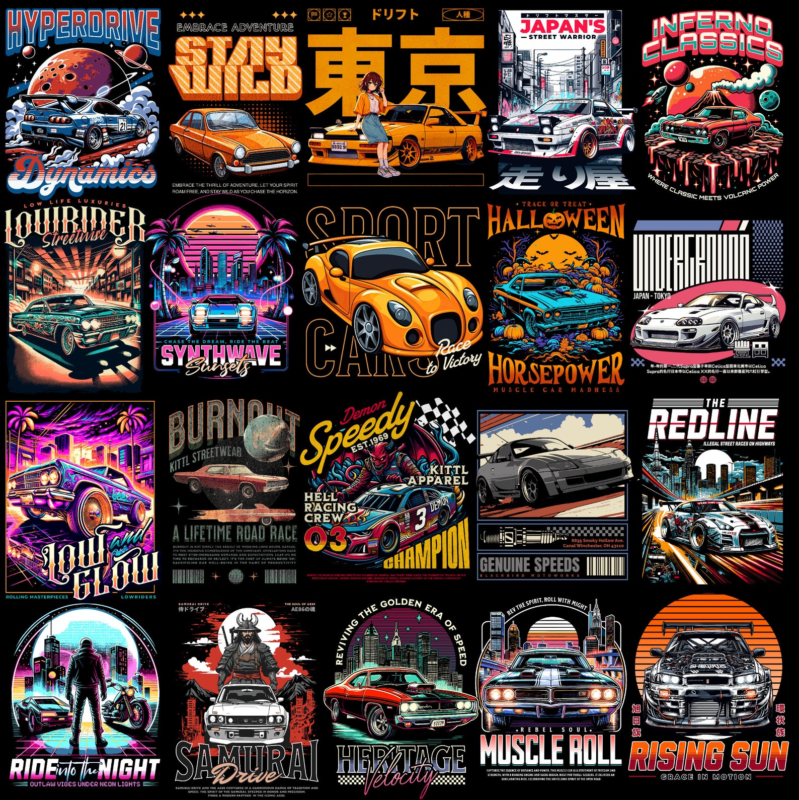 260+ Car T-shirt Design PNG Bundle: Premium Streetwear Car Graphics for ...