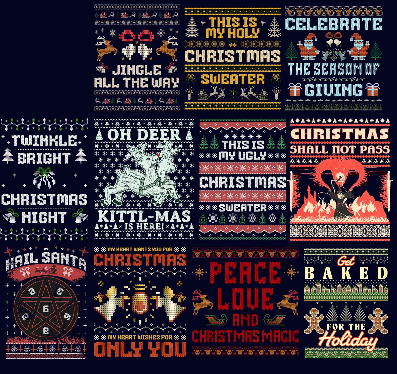 Ugly Christmas Sweaters PNG Bundle | 60+ Retro Designs, Holiday Clipart ...