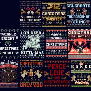 Ugly Christmas Sweaters PNG Bundle | 60+ Retro Designs, Holiday Clipart ...