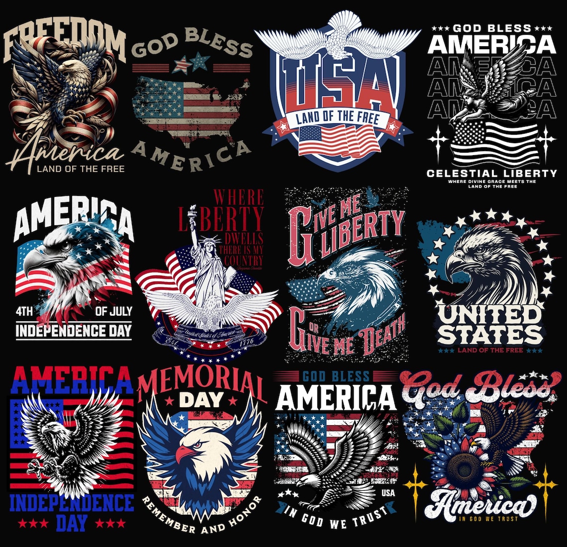 Retro America Patriotic PNG Bundle, USA Designs (digital Downloads) - Etsy