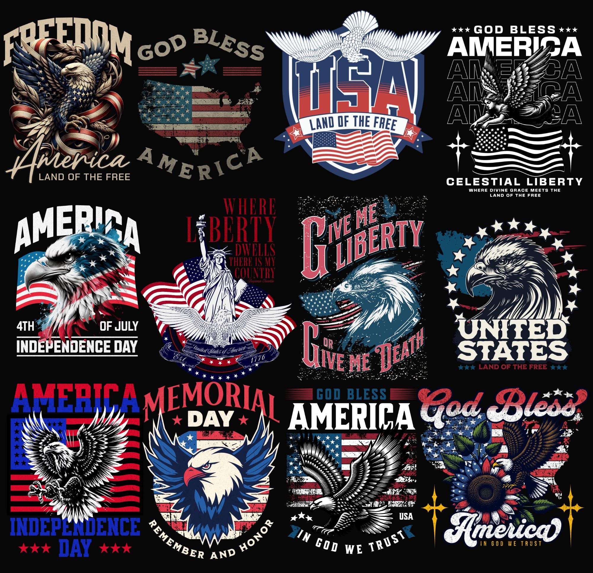 100 America Designs Bundle,retro America Patriotic PNG, USA ...