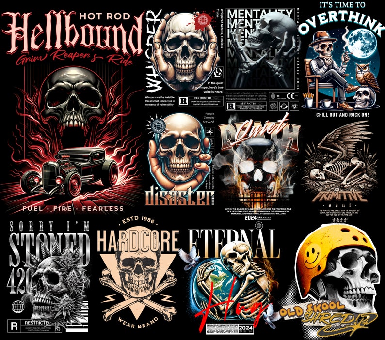 Discover Unique and Captivating Skull Streetwear Designs in PNG Format: an Exclusive Bundle of T ...