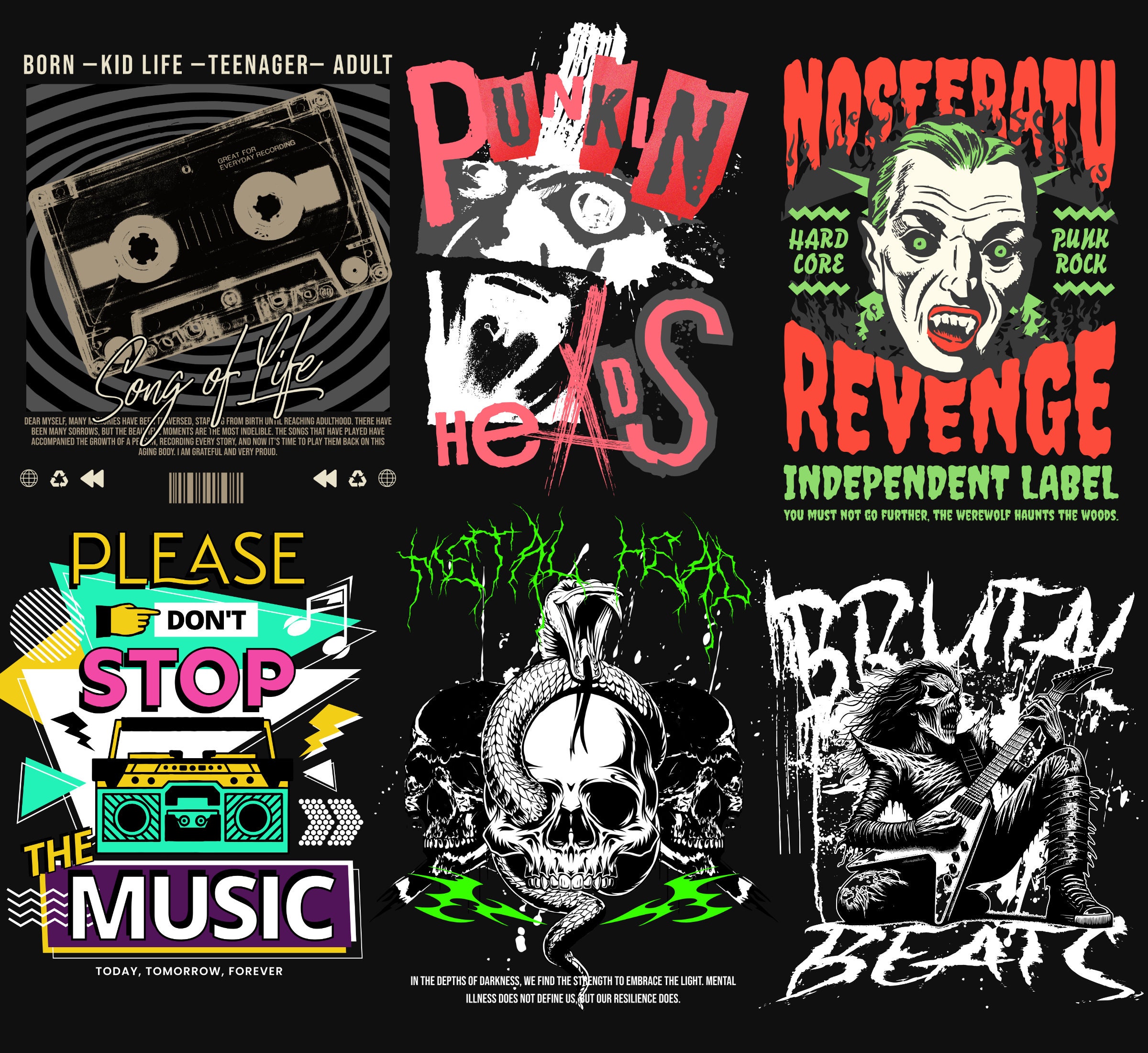 Streetwear Music T-shirt Designs Bundle, Rock & Hip Hop (PNG Digital ...