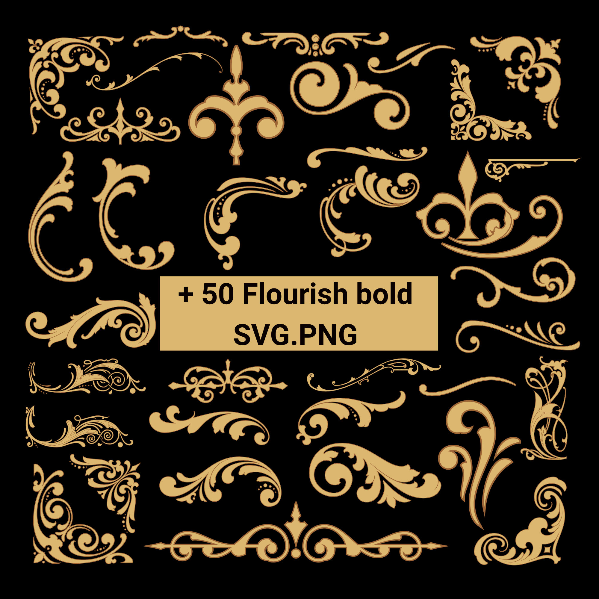 Filigree Scrollwork, Flourish Bold Digital File for Silhouette, Cricut ...