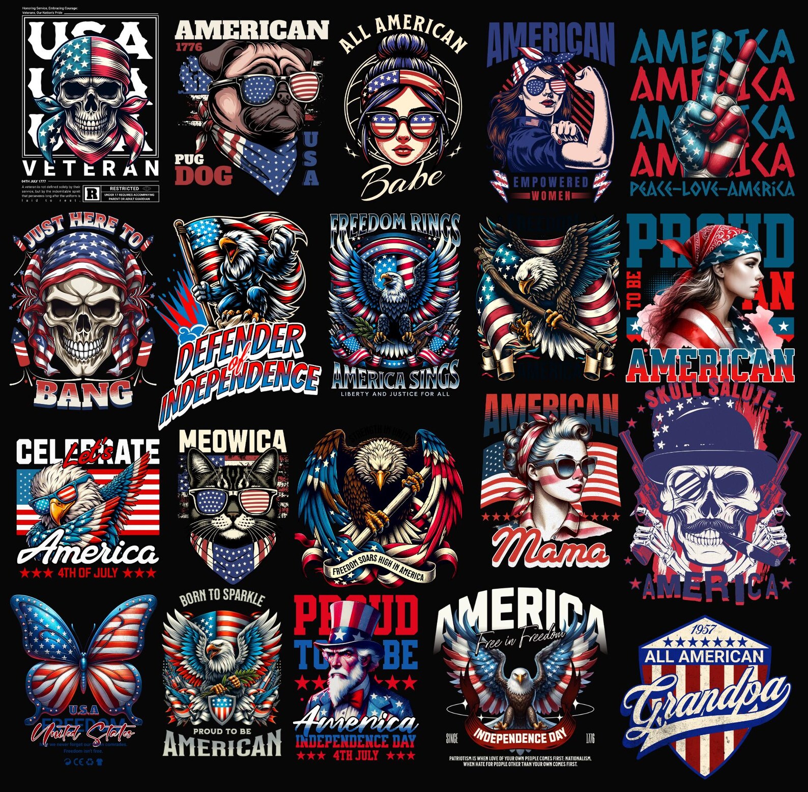 Retro America Patriotic PNG Bundle, USA Designs (digital Downloads) - Etsy