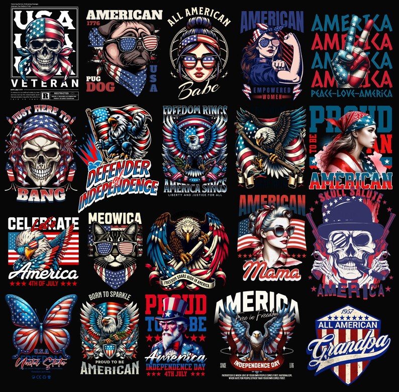 100+ America Designs Bundle,retro America Patriotic PNG, USA ...