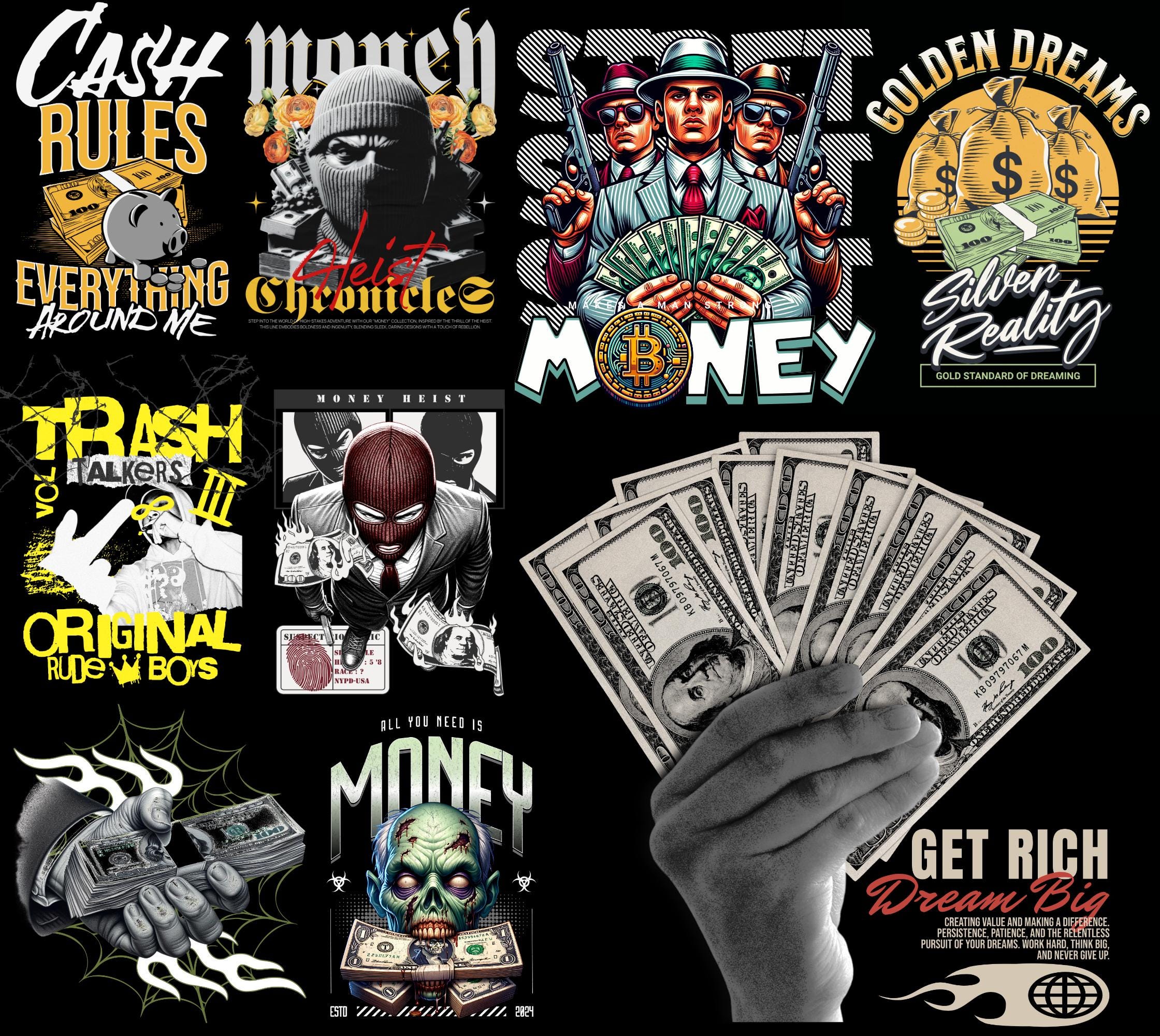 Money PNG Collection, Cash & Dollar Designs for Streetwear T-shirts - Etsy