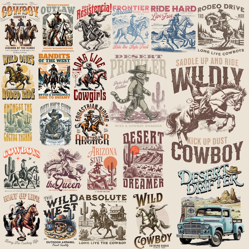 Western Cowboy PNG Bundle | T-shirt Designs (digital Download) - Etsy