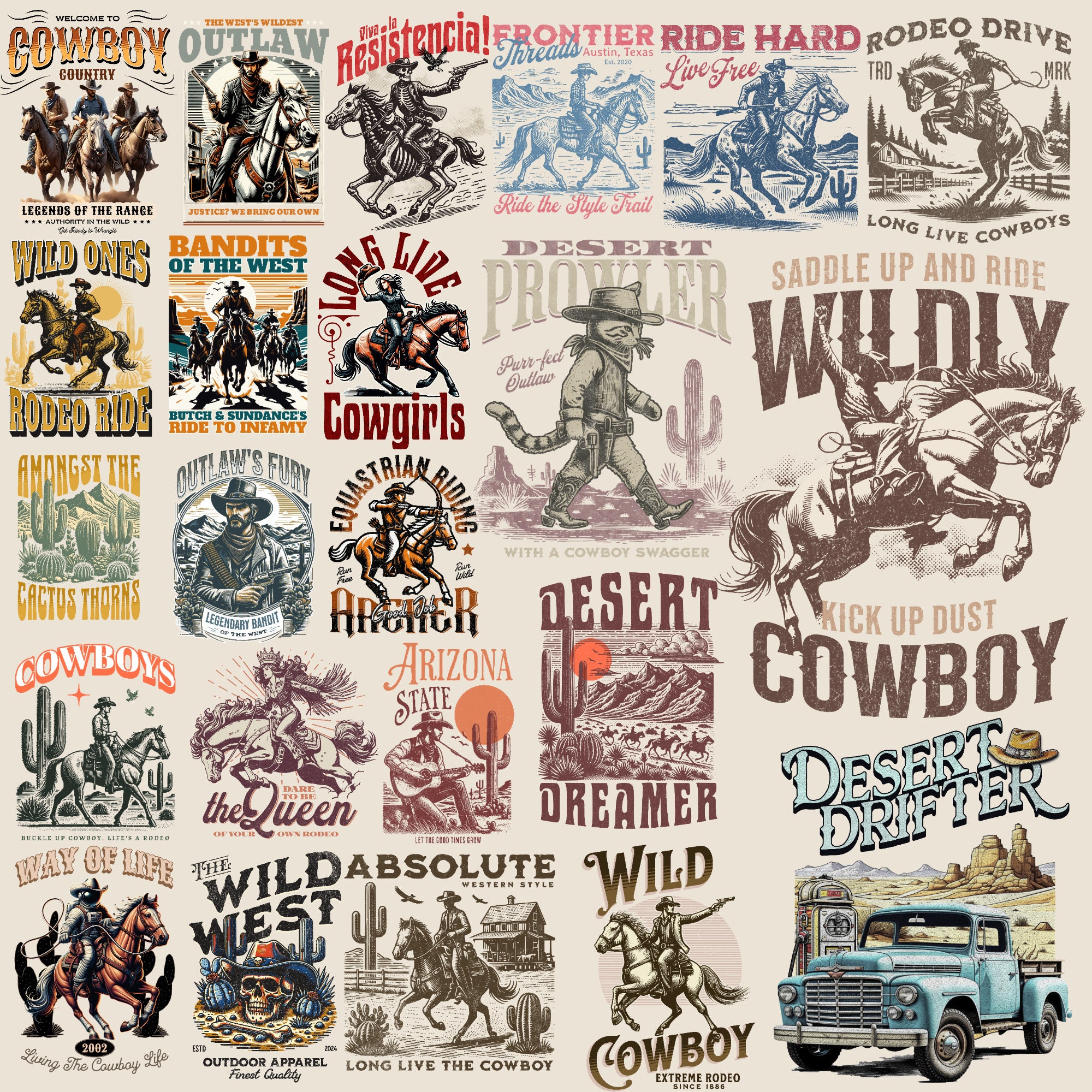 Western Cowboy PNG Bundle | T-shirt Designs (digital Download) - Etsy