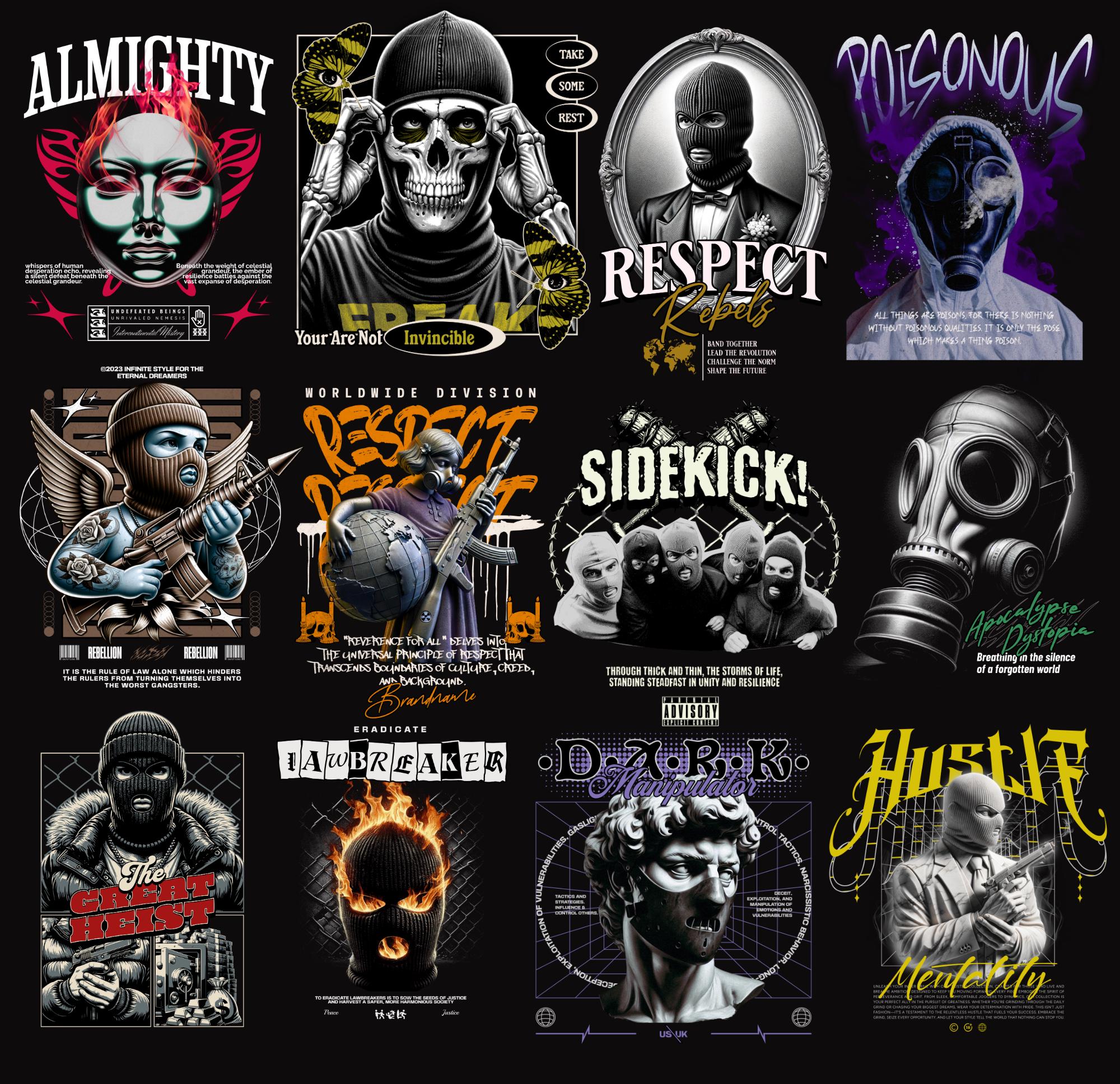 Masked Streetwear: Rebel Faces PNG Pack,urban Masked Design Pack ...