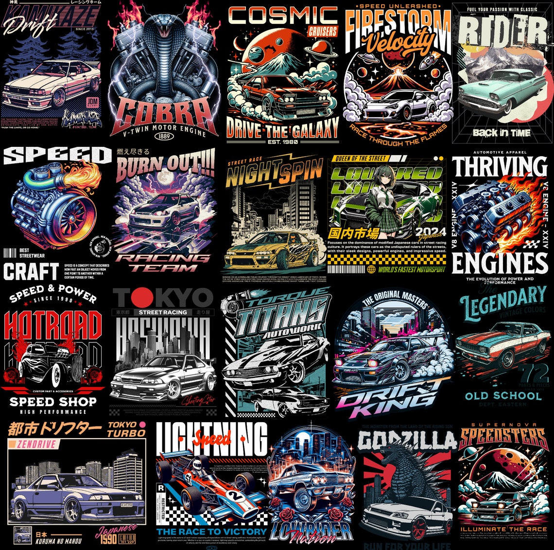 260+ Car T-shirt Design PNG Bundle: Premium Streetwear Car Graphics for ...