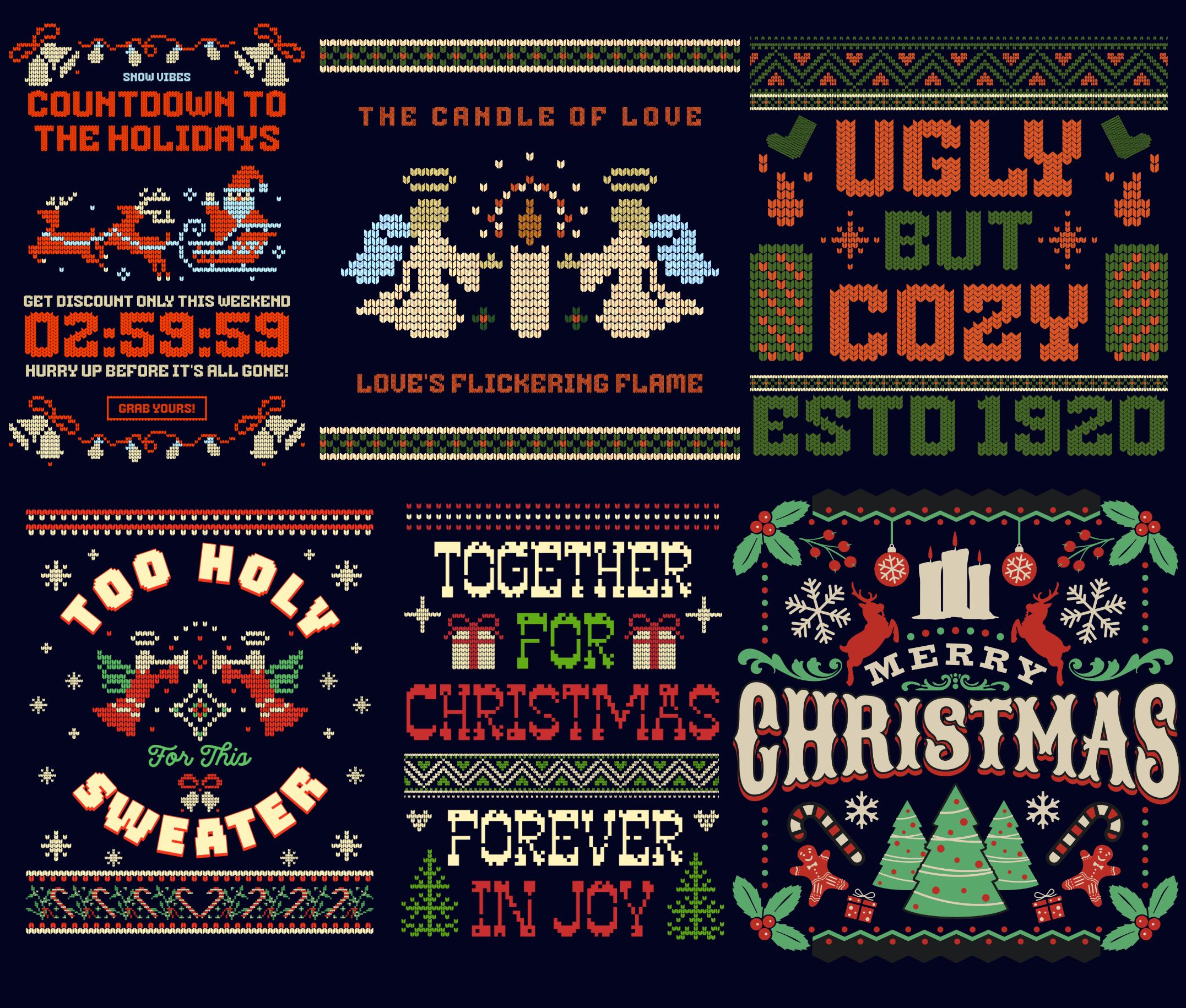 Ugly Christmas Sweaters PNG Bundle | 60+ Retro Designs, Holiday Clipart ...