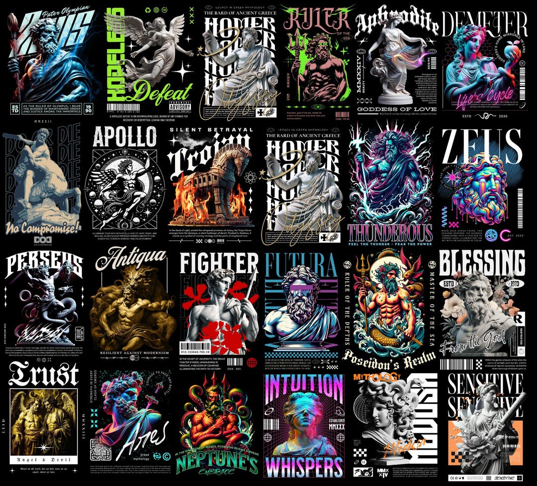 Chrome Y2K Streetwear Designs, Greek Mythology T-shirts, and Digital ...