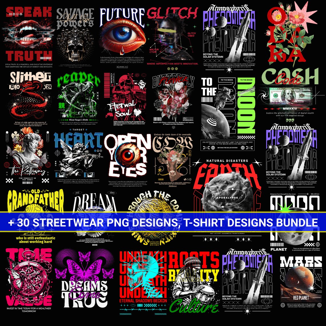 Streetwear T-shirt Designs Bundle, Urban Graphics (PNG) - Etsy