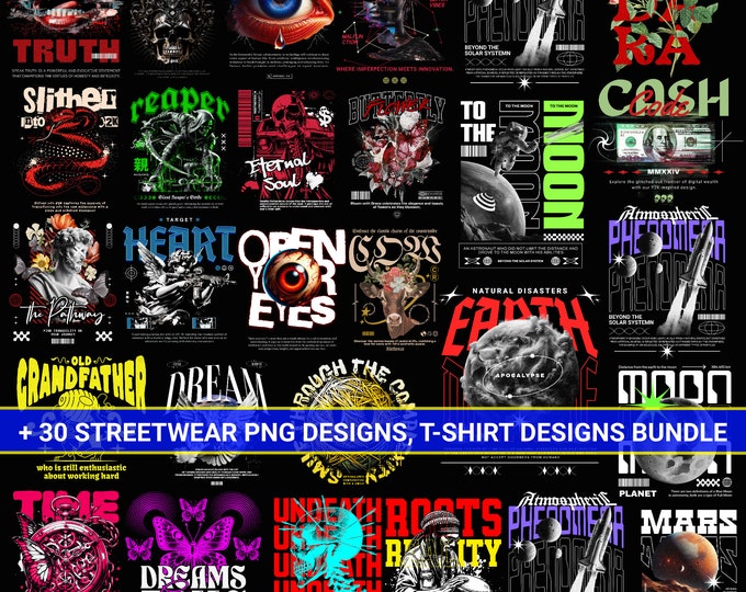 Explore Captivating Streetwear Designs in PNG Format, a Bundle of T ...