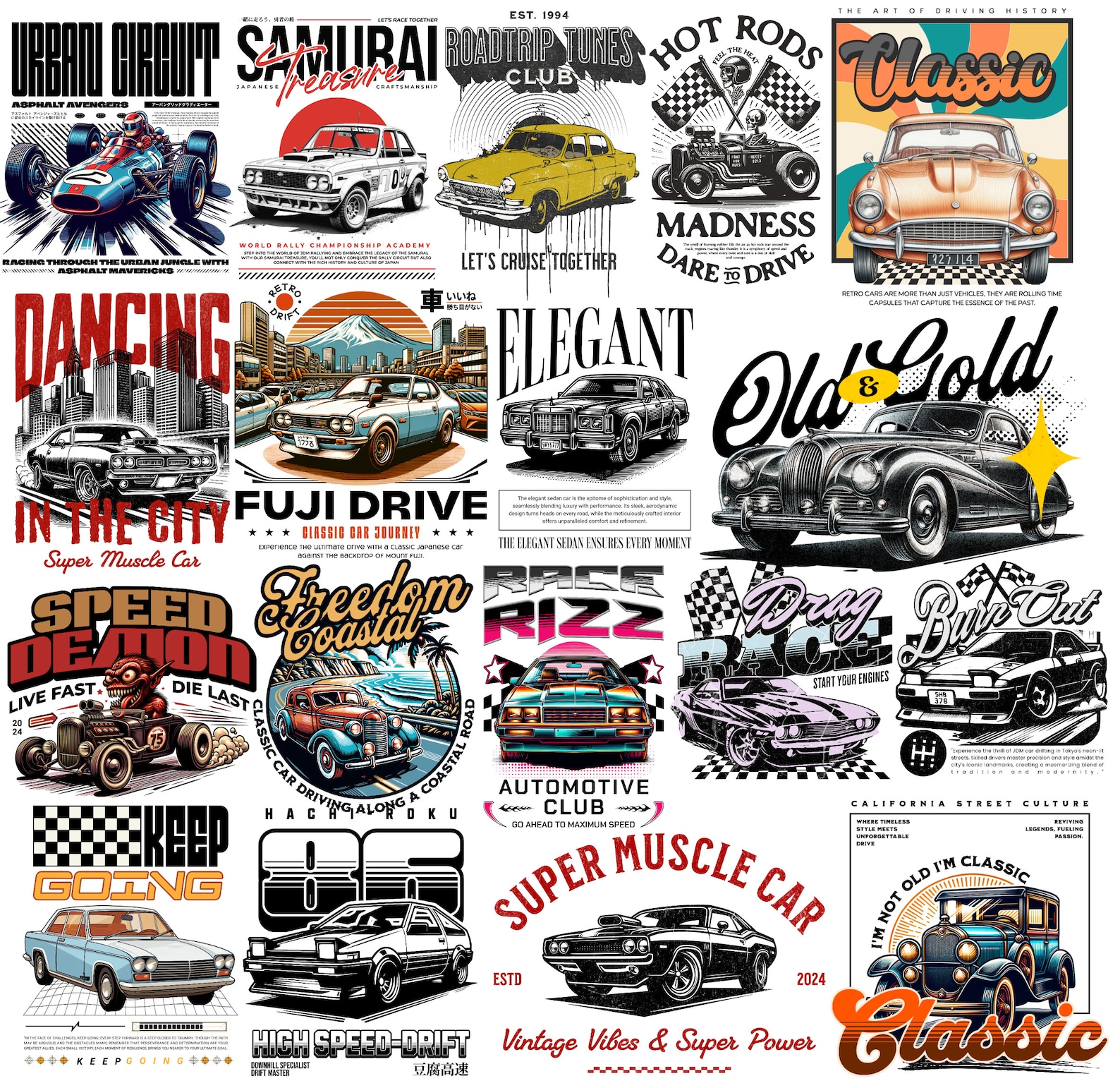 260+ Car T-shirt Design PNG Bundle: Premium Streetwear Car Graphics for ...