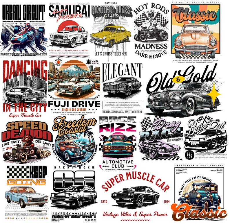 260+ Car T-shirt Design PNG Bundle: Premium Streetwear Car Graphics for ...