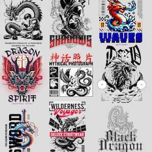 Dragons & Samurai T-shirt Design Bundle: Streetwear, Urban, and Graphic ...