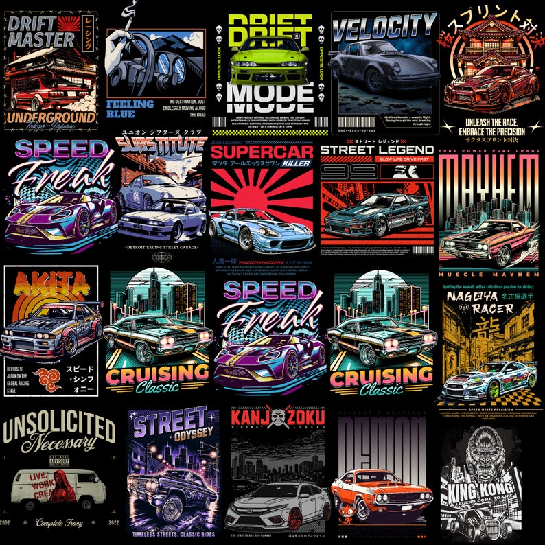 260+ Car T-shirt Design PNG Bundle: Premium Streetwear Car Graphics for ...