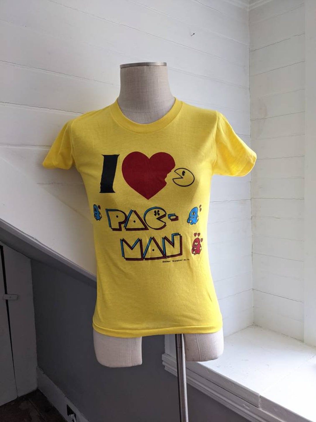 Vintage 80s I Heart Pac-man Graphic T Shirt Yellow Extra Small Midway ...