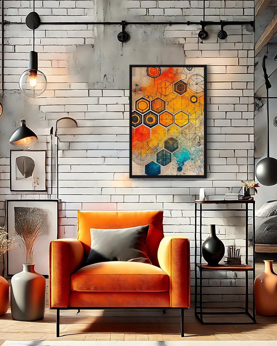 Geometric Abstract Wall Art Hexagonal Pattern With Bold Colors Modern ...