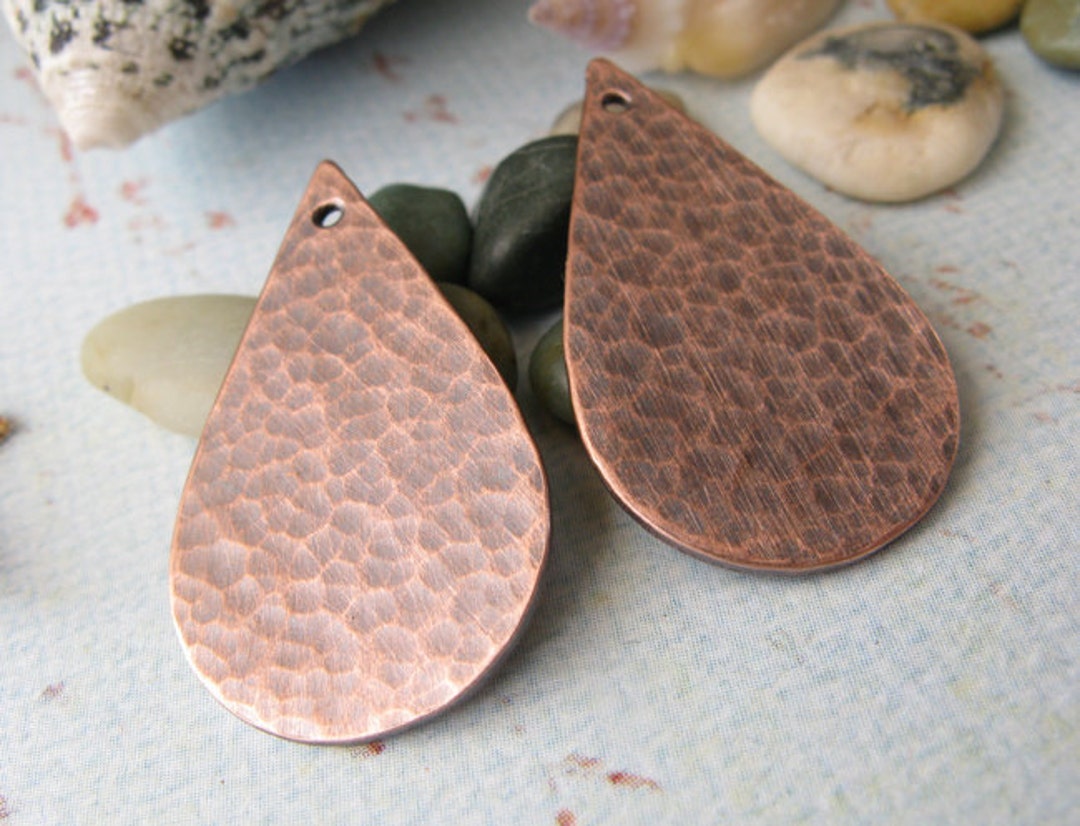 Copper Tear Drop Jewelry Findings. Hammered 29 X17mm Artisan Handmade ...