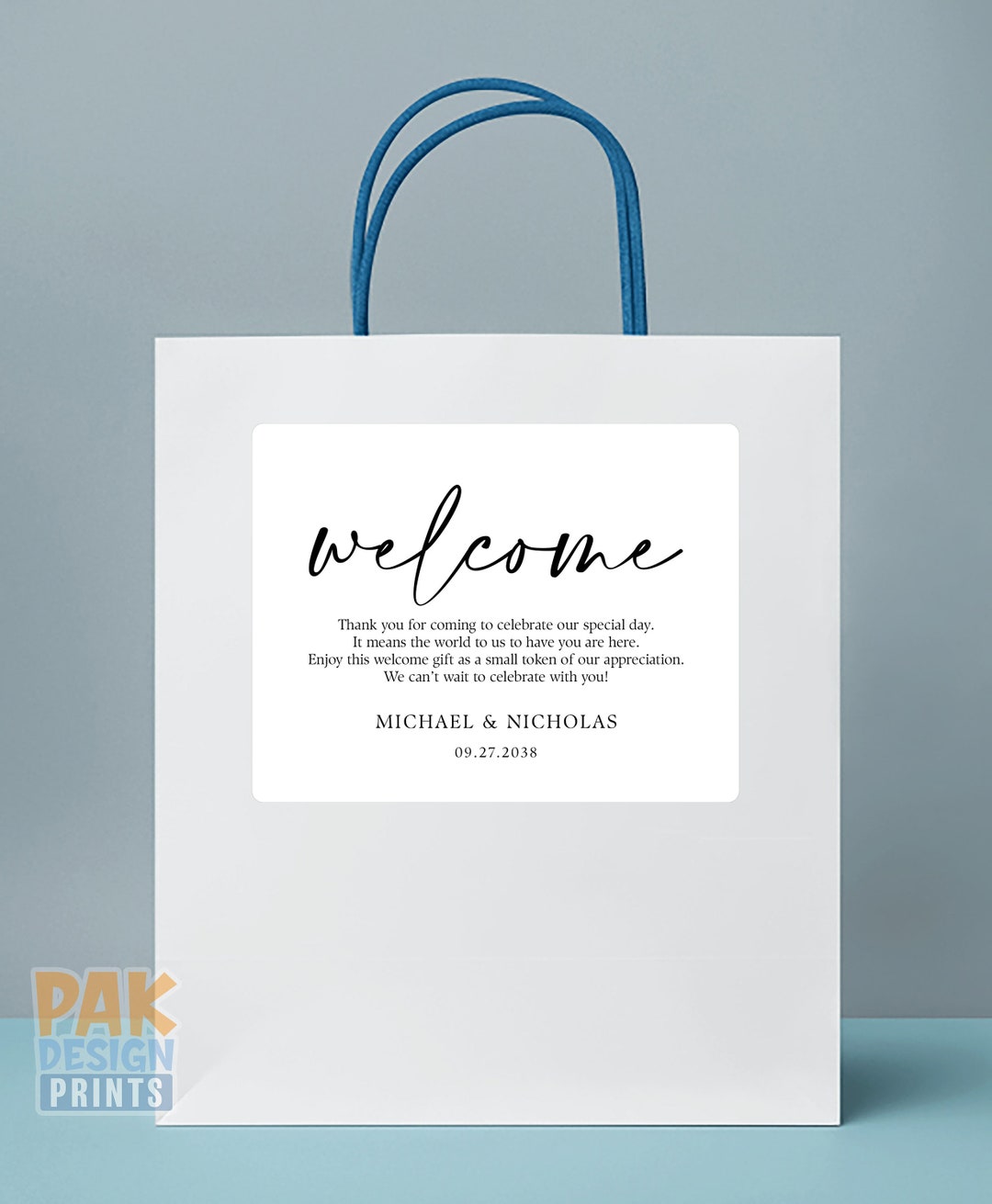 Printed Welcome Bag Labels, Custom Font Welcome Bag Tags, Hotel Wedding ...