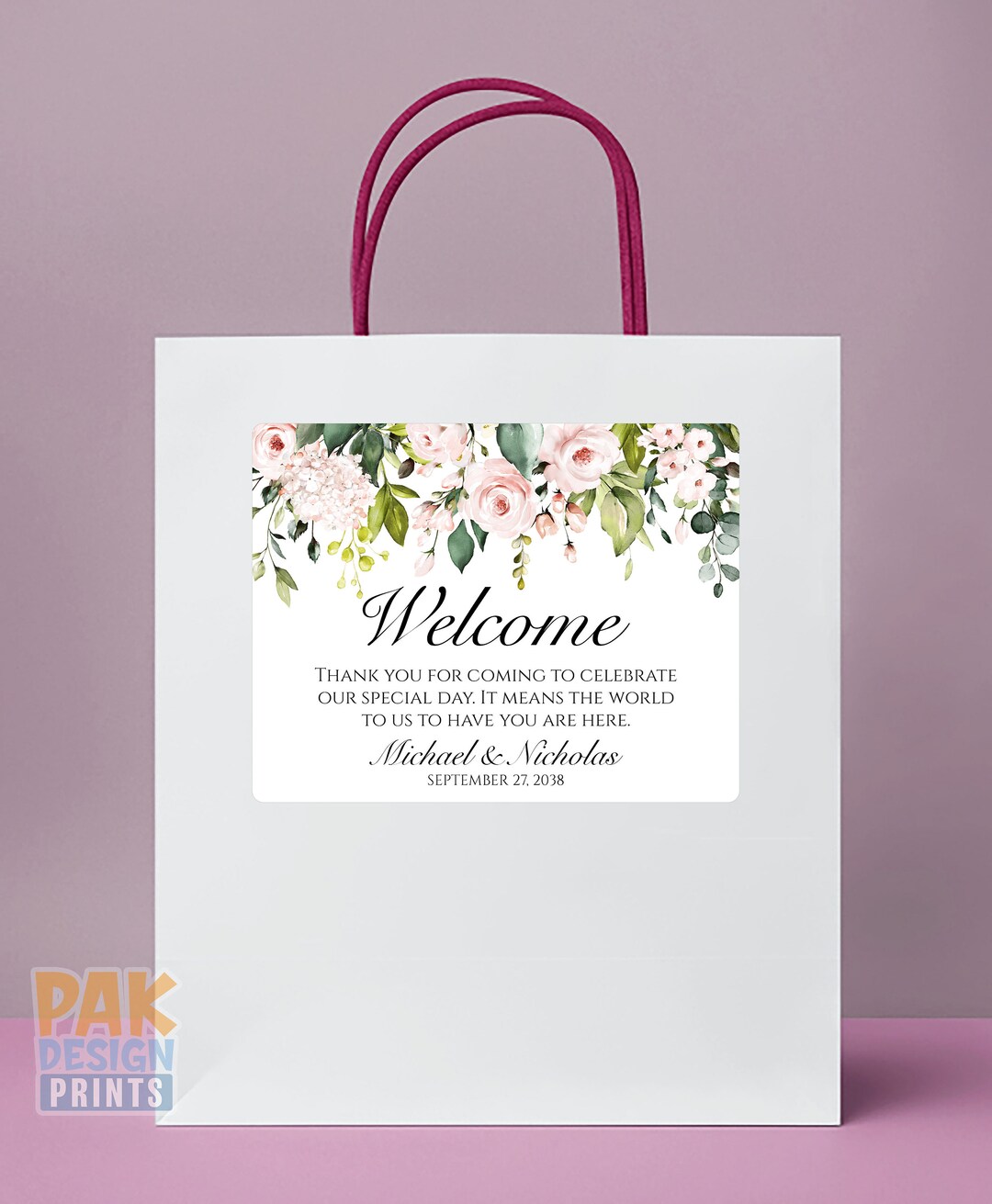Printed Welcome Bag Labels, Hotel Wedding Welcome Gift Bag Labels ...