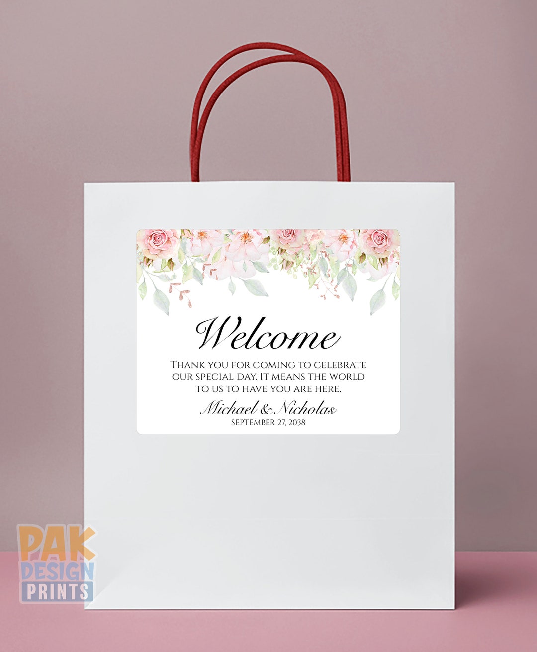 Printed Welcome Bag Labels, Hotel Wedding Welcome Gift Bag Labels ...