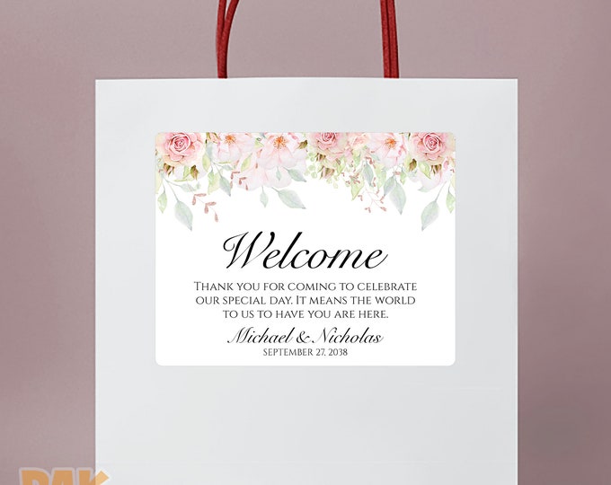 Printed Welcome Bag Labels, Hotel Wedding Welcome Gift Bag Labels ...