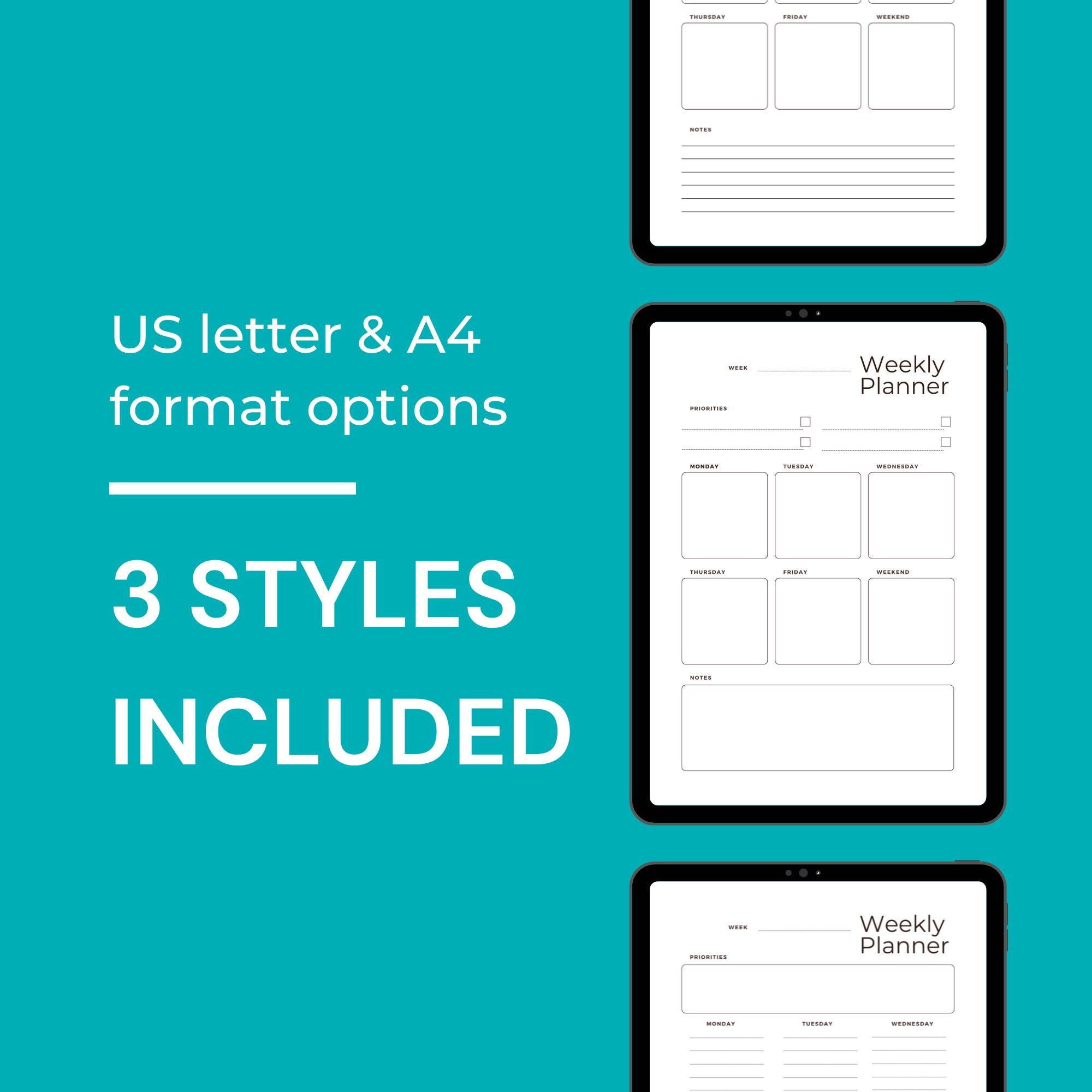 Weekly Planner Templates | 3 Format Options to Organise Weekly Tasks ...