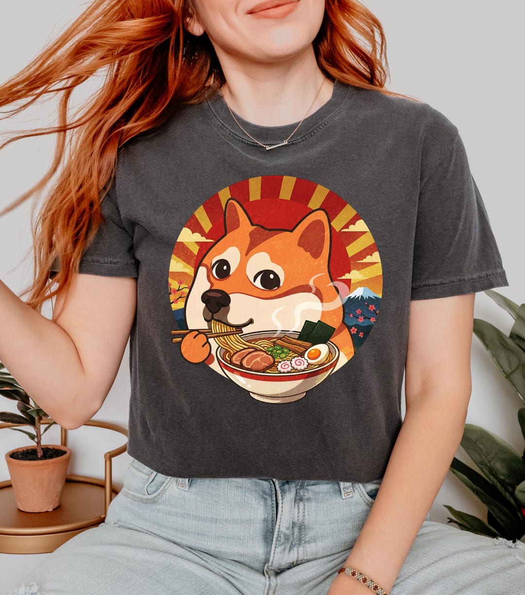 Cheems Shiba Inu Eating Ramen Shirt | Cute Dog Noodle Bowl Tee Comfort ...