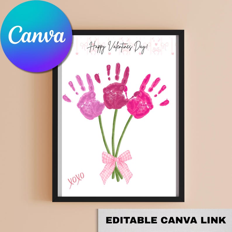 Valentine Handprint Craft for Kids | Flower Bouquet Keepsake Printable ...