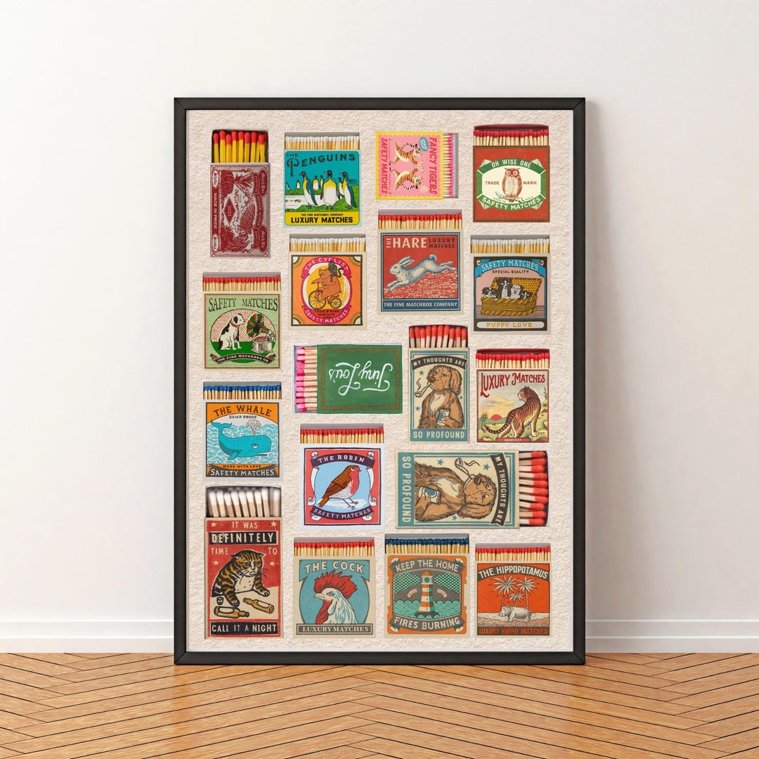 Vintage Matchbox Collage, Printable Poster Wall Art, Modern Graphic Art ...