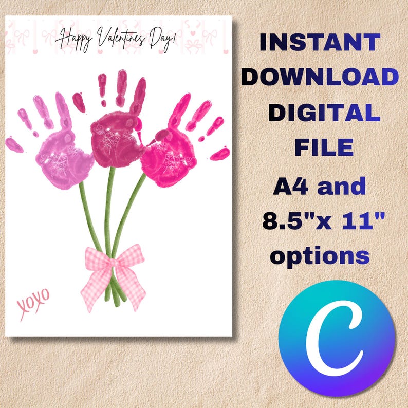 Valentine Handprint Craft for Kids | Flower Bouquet Keepsake Printable ...