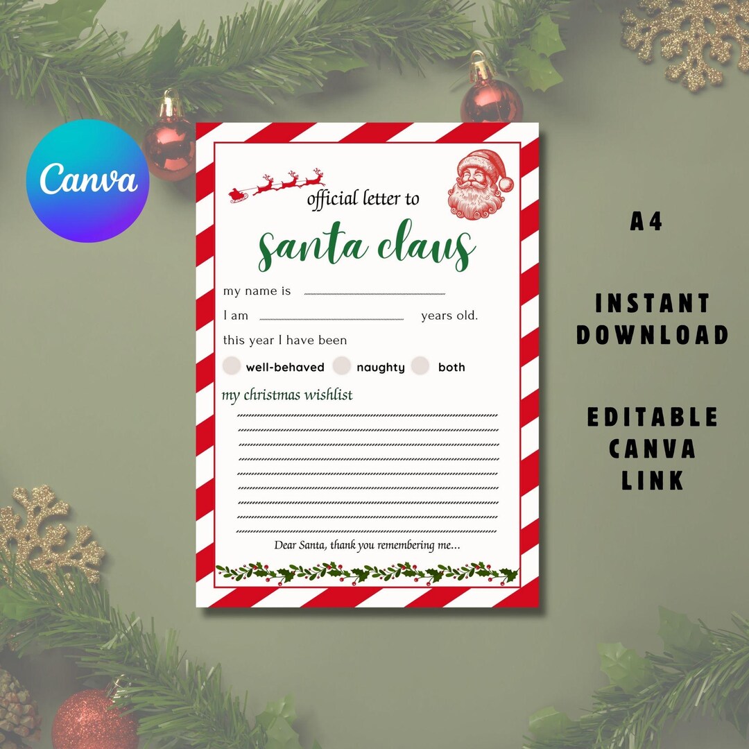 Editable Christmas Wishlist, Letter to Santa, A4 Printable (digital ...